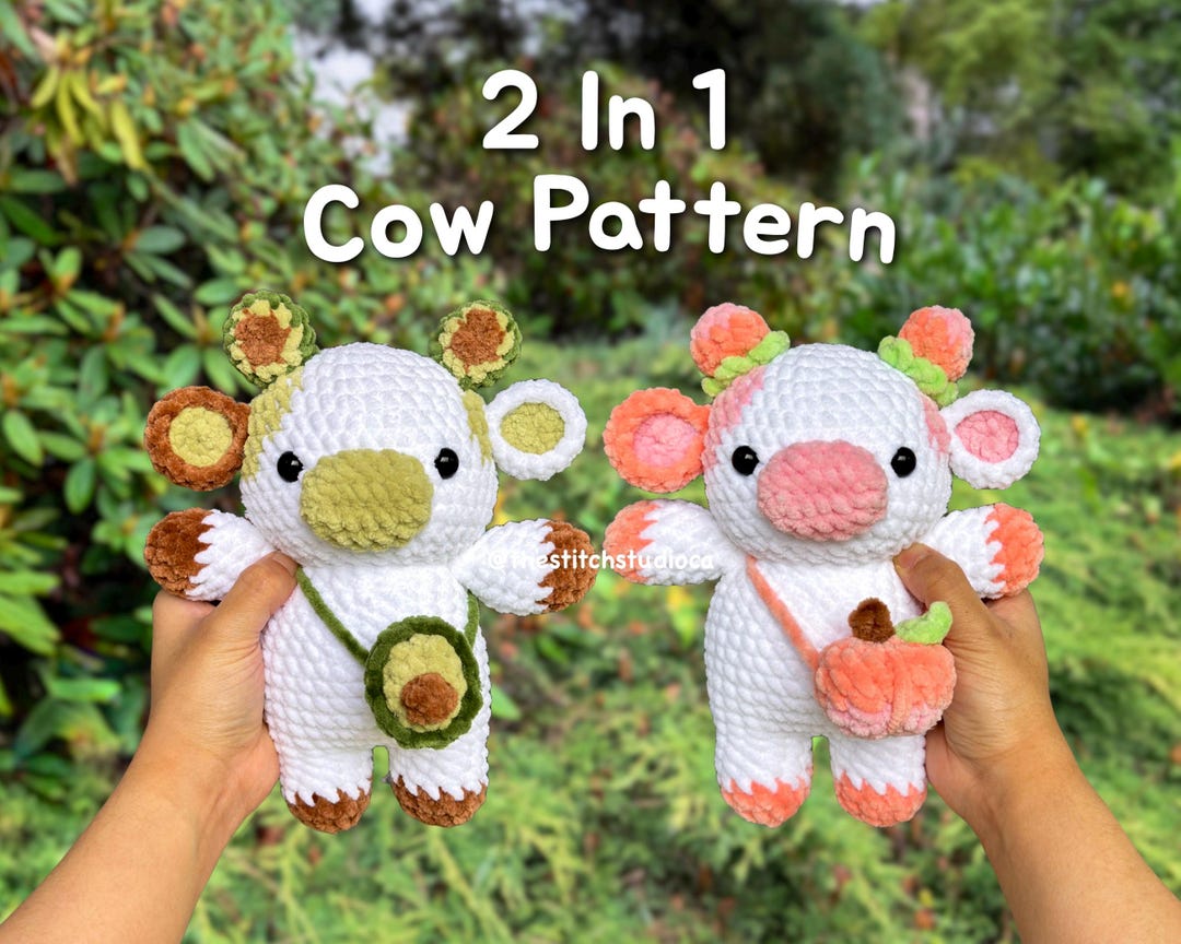 2 in 1 Cow Plushie Crochet Pattern | Peach Cow and Avocado Cow ...