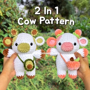 2 in 1 Cow Plushie Crochet Pattern | Peach Cow and Avocado Cow ...