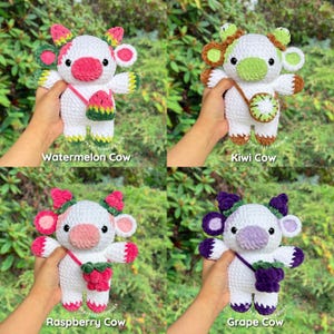12 in 1 Fruit Cows Plushie Crochet Pattern | Strawberry, Blueberry ...