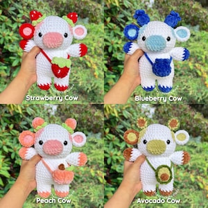 12 in 1 Fruit Cows Plushie Crochet Pattern | Strawberry, Blueberry ...