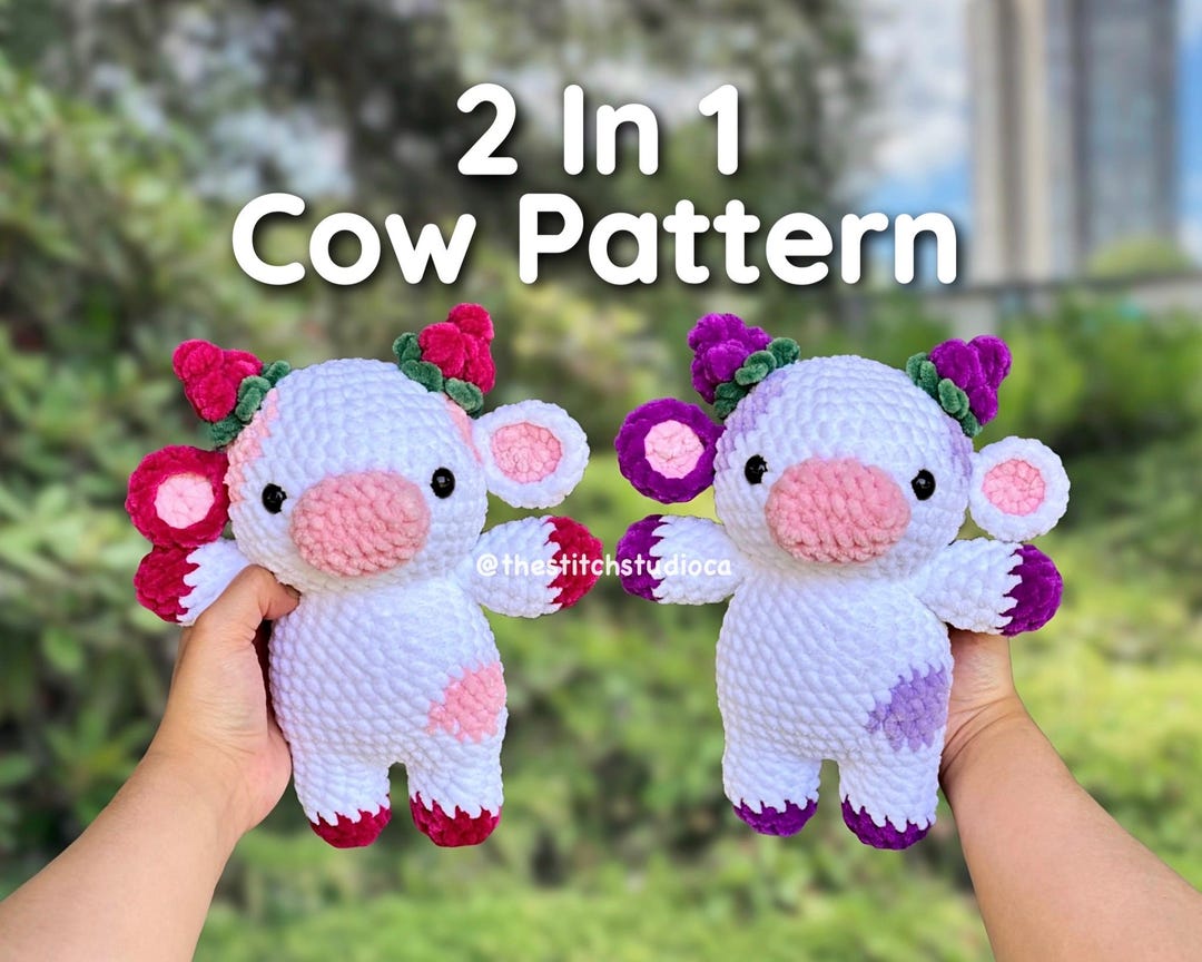 PATTERN 2 in 1 Cow Plushie Crochet Pattern Grape Cow and Raspberry Cow ...