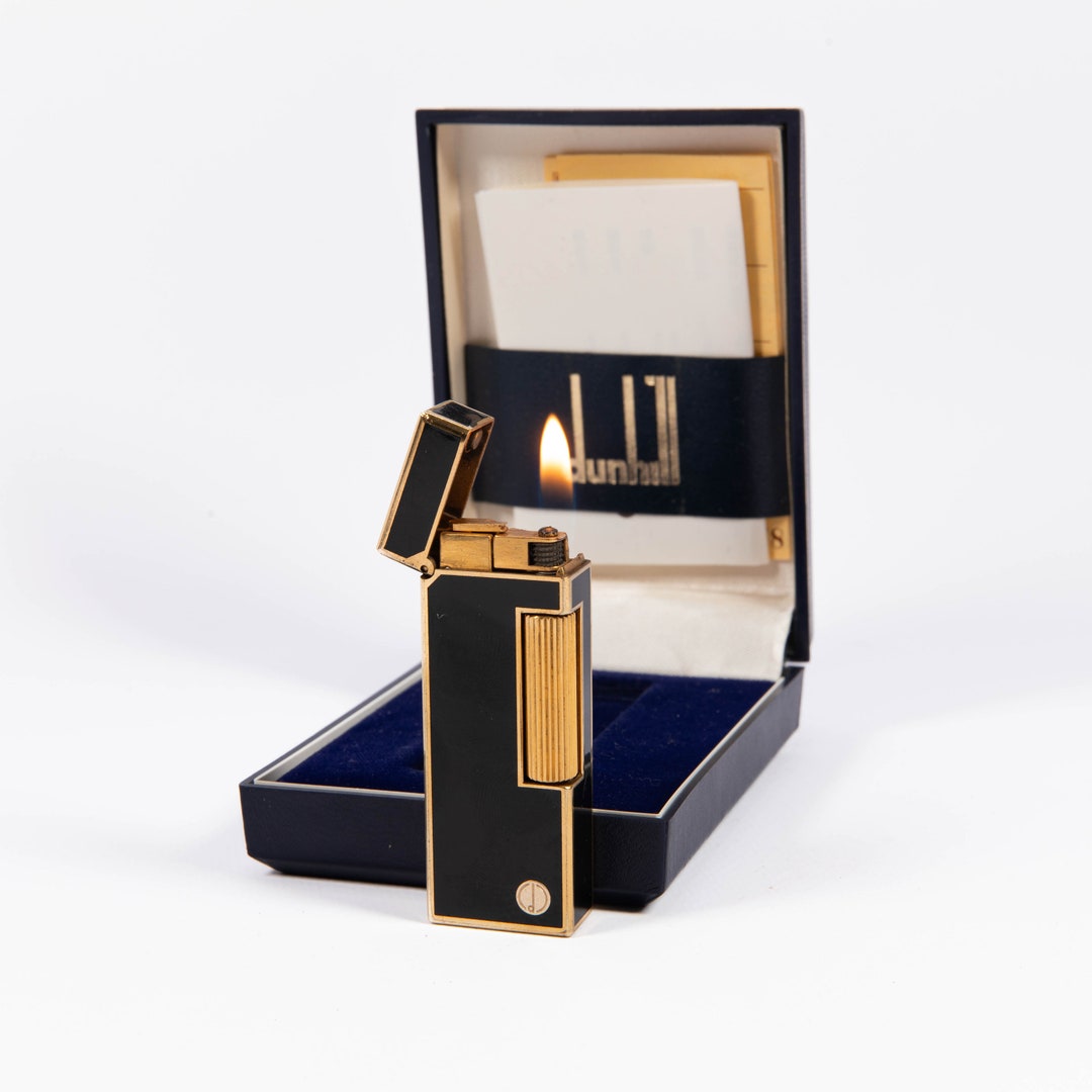 Vintage Dunhill Rollagas Lighter Black Laqcuered Gold Plated in Box ...