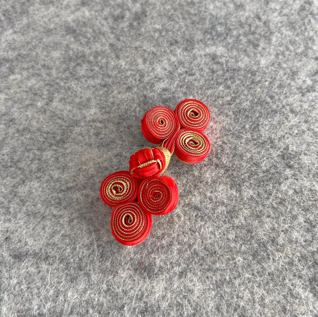 Clover Ribbon Button (red and Gold, Set of 2) Qipao Button Pankou ...