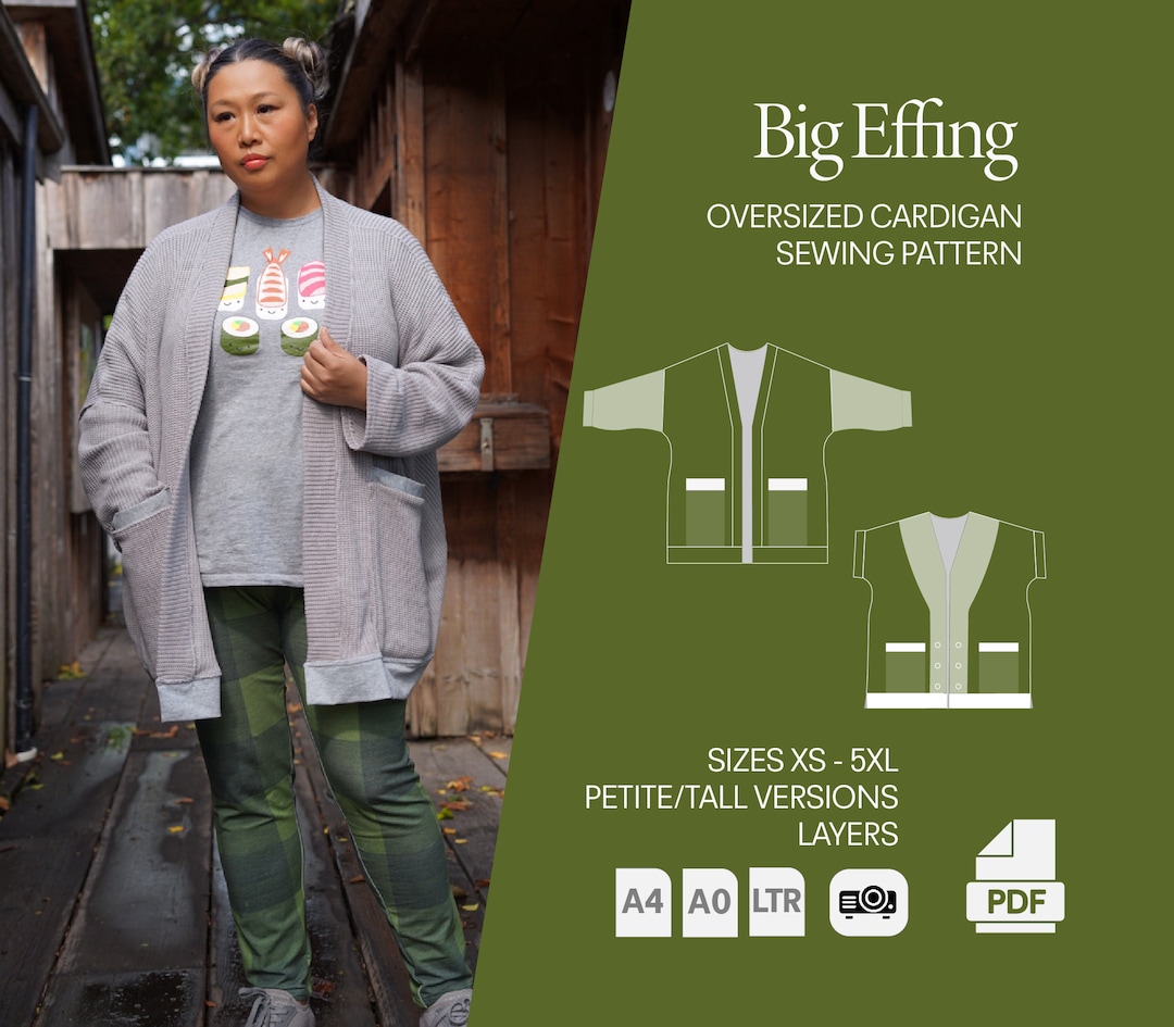 Big Effing Cardigan, Slouchy Cardigan Sewing Pattern, Oversized Sweater ...