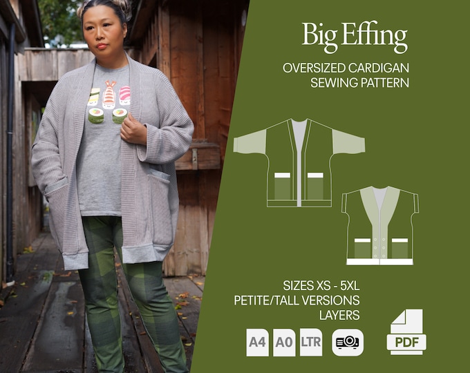 Big Effing Cardigan, Slouchy Cardigan Sewing Pattern, Oversized Sweater ...