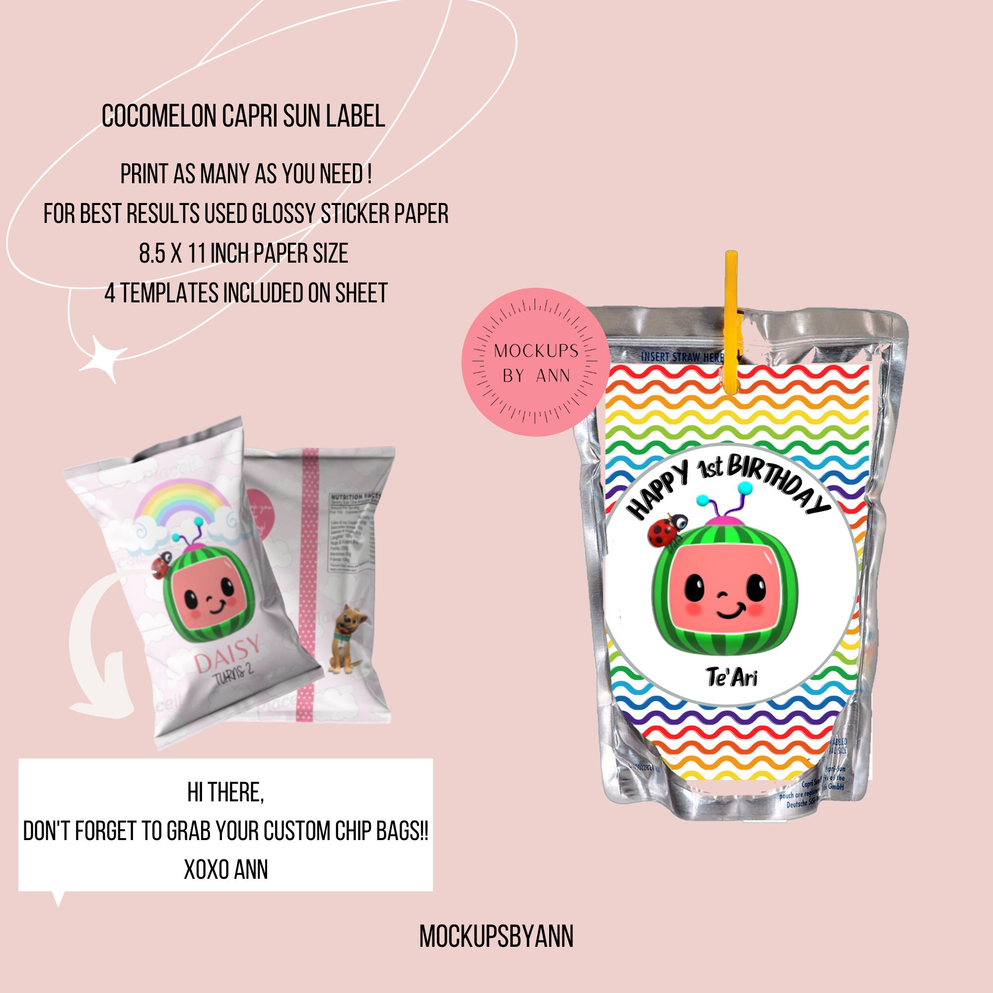 Cocomelon Capri Sun Juice Labels Cocomelon Juices Custom Snaks ...