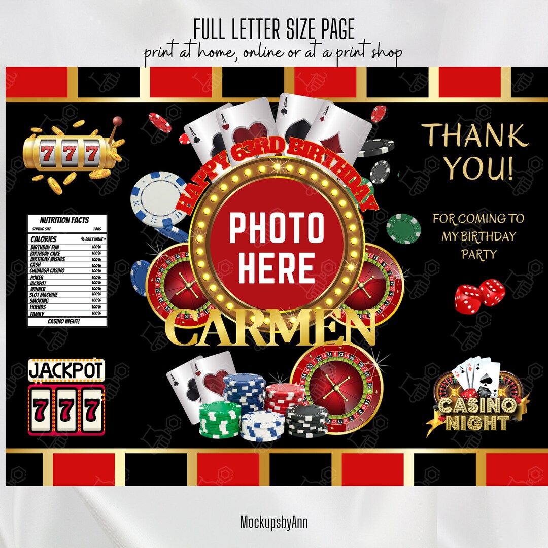 CASINO CHIP Bag,casino Potato Wrapper, Las Vegas Casino Birthday Chip ...
