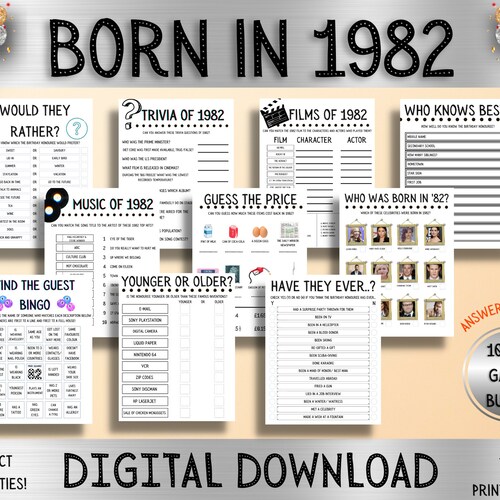 41st Birthday Party Games Born in 1982 Digital Games Bundle - Etsy