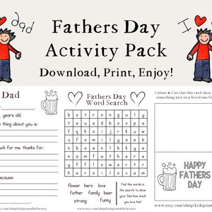 Kids Fathers Day Activity Pack, Word Search, Colouring, Dear Dad ...
