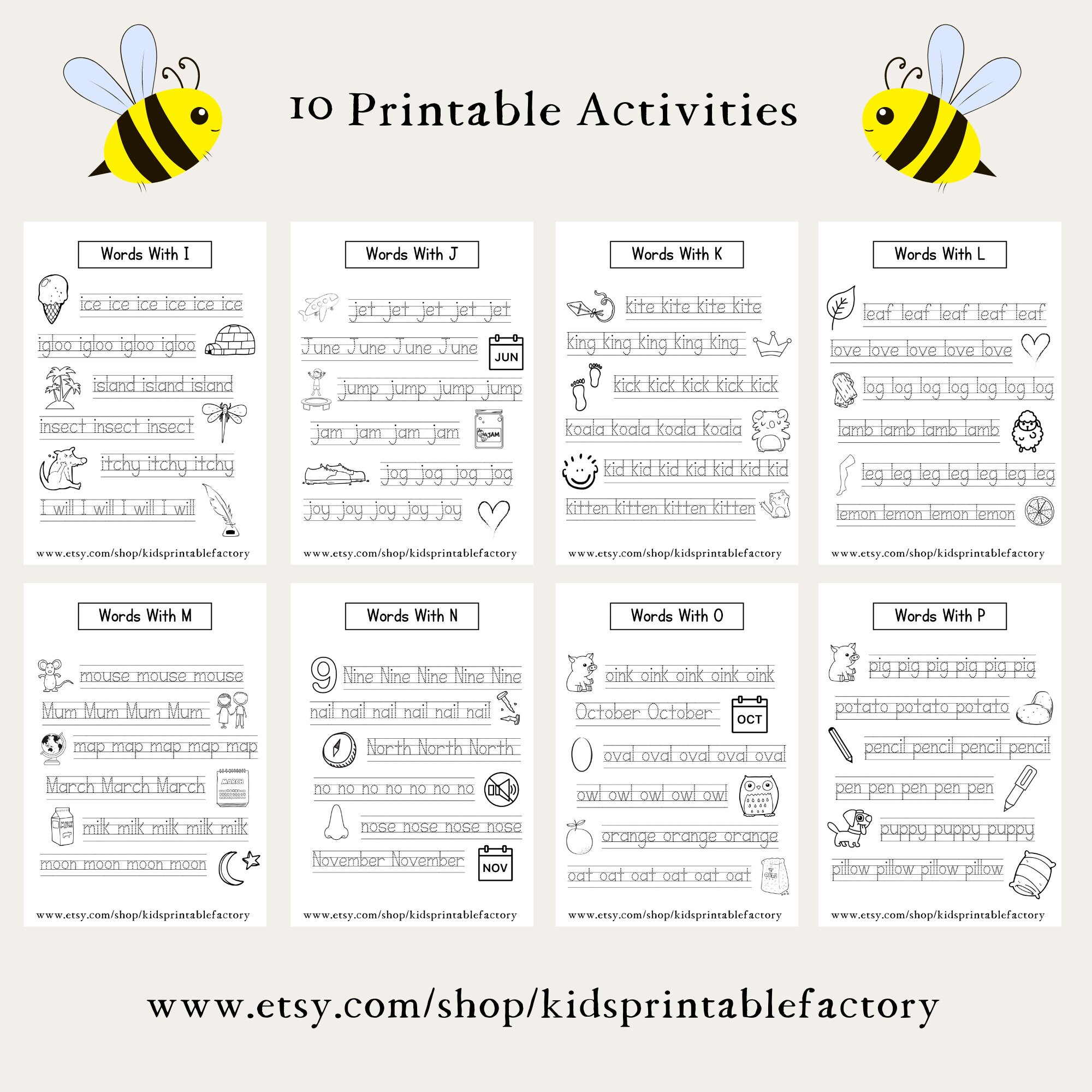 26 Page A-Z Kids Traceable Words, Alphabet, Printable Worksheet, Home ...