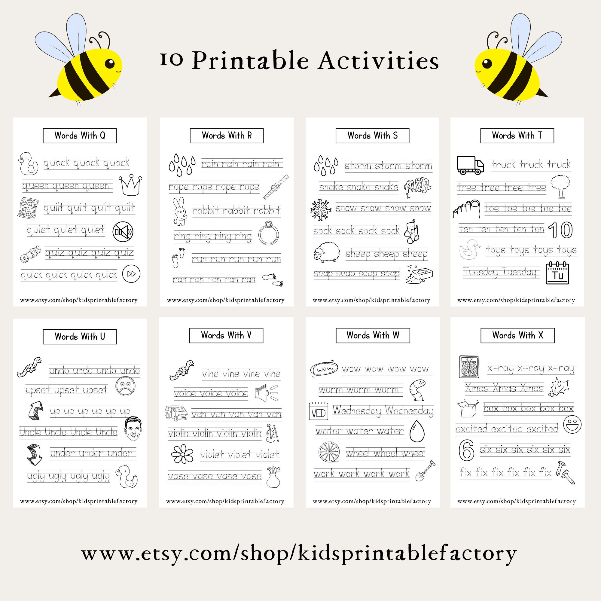 26 Page A-Z Kids Traceable Words, Alphabet, Printable Worksheet, Home ...