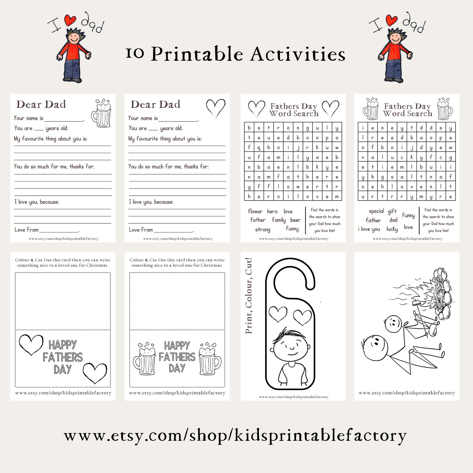 Kids Fathers Day Activity Pack, Word Search, Colouring, Dear Dad ...