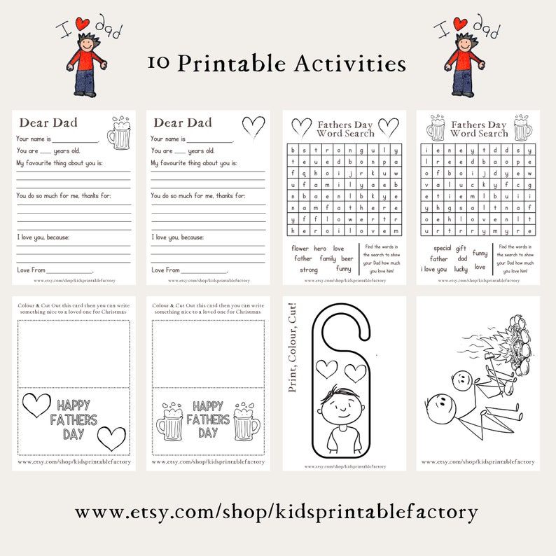Kids Fathers Day Activity Pack, Word Search, Colouring, Dear Dad ...