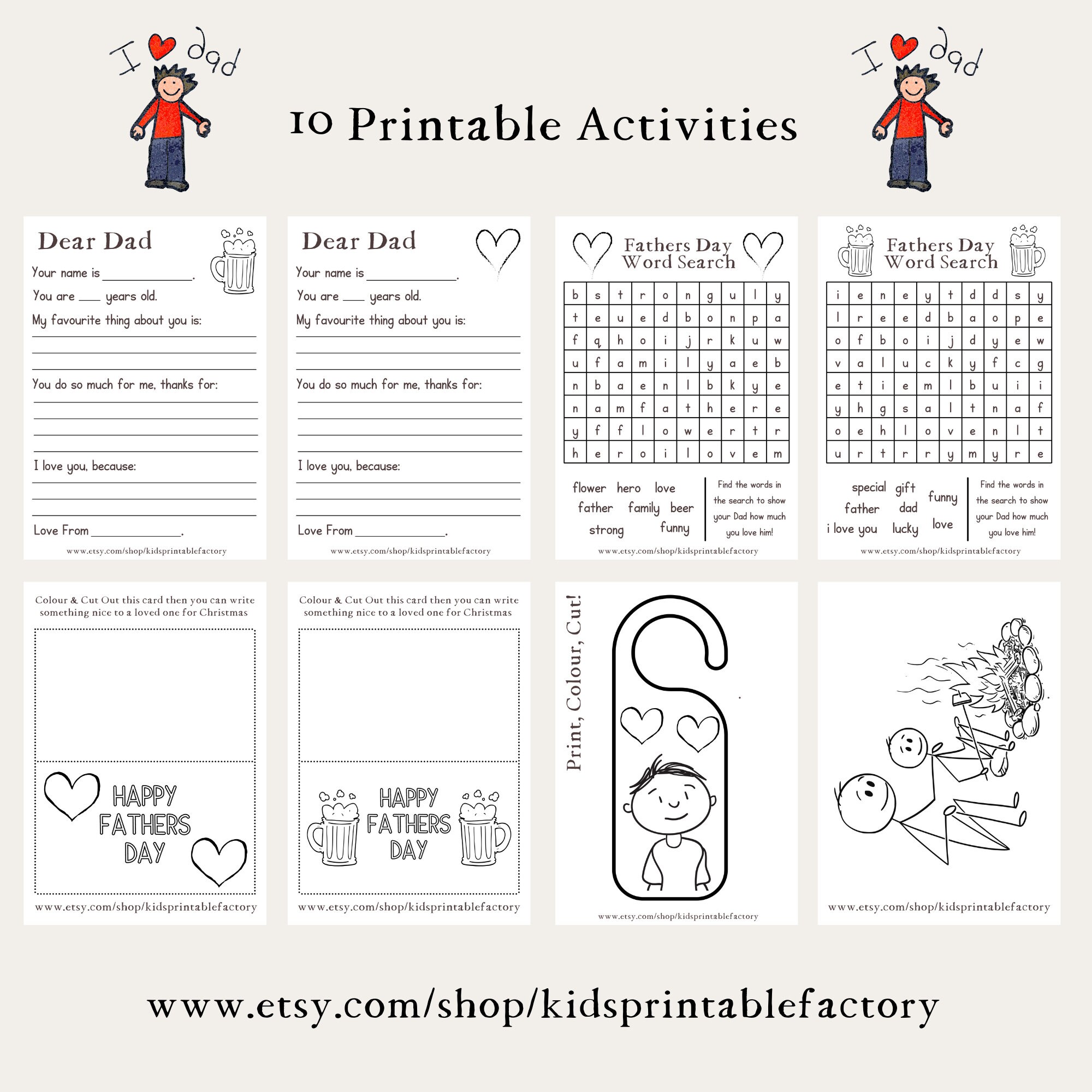 Kids Fathers Day Activity Pack, Word Search, Colouring, Dear Dad ...