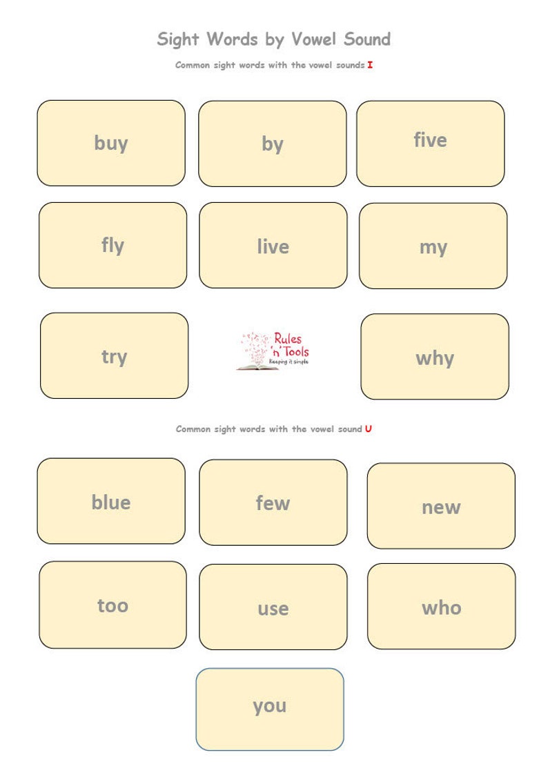 Printable Sight Words Categorised by Vowel Sounds - Etsy