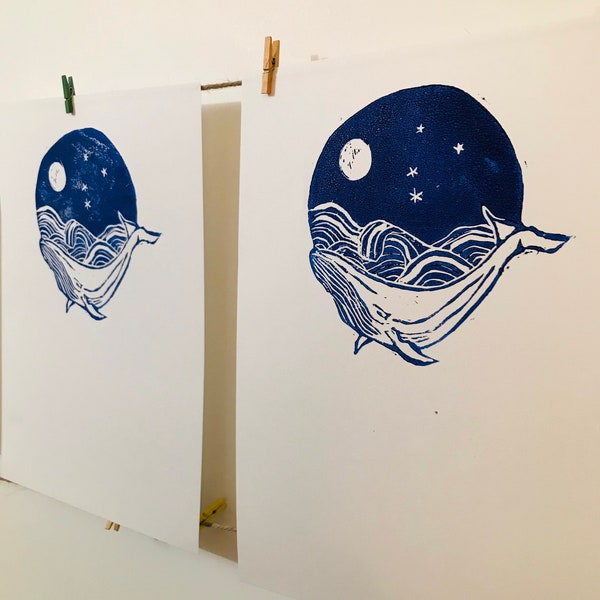 Whale Linocut - Etsy