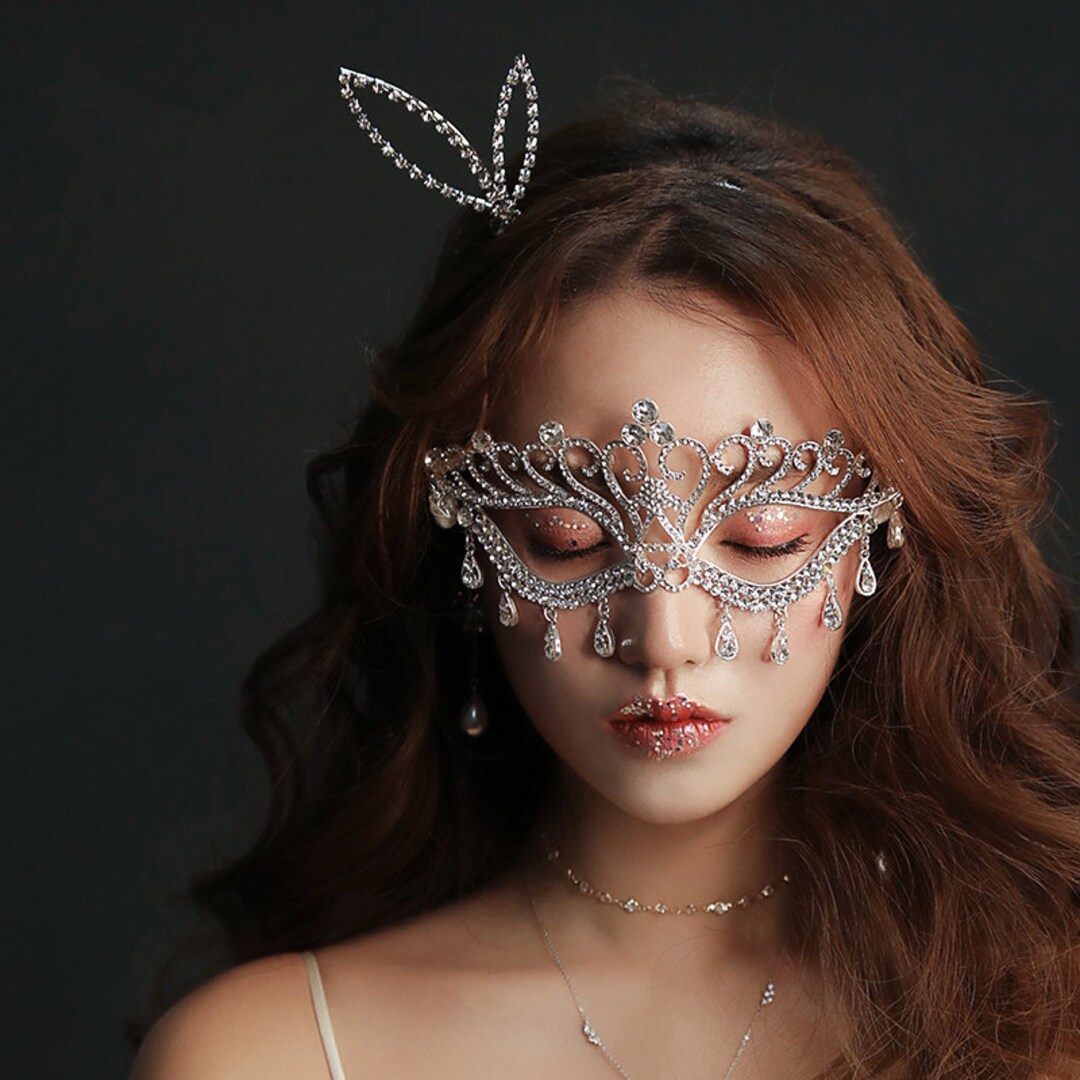 New Rose Gold Rhinestone Masquerade Mask Mardi Gras Party New - Etsy