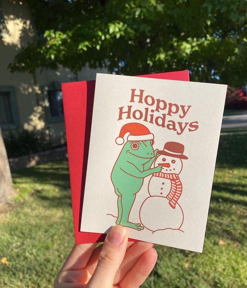 Frog Snowman Christmas Holiday Card - Etsy