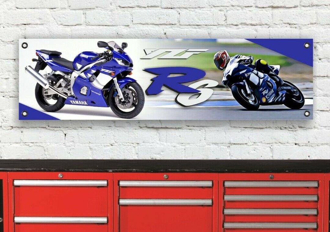 Br344b Yamaha Yzf R6 2000 Blue Inspired Workshop Flexible Banner Sign ...