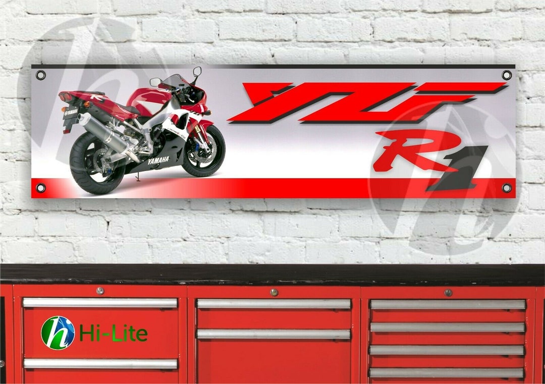 Br323b Yamaha Yzf R1 2000 Red Haga Colours Black Garage Workshop Banner ...