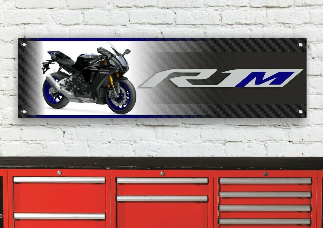Br326b Yamaha Yzf R1m Black Carbon Blue Garage Workshop Banner Sign - Etsy