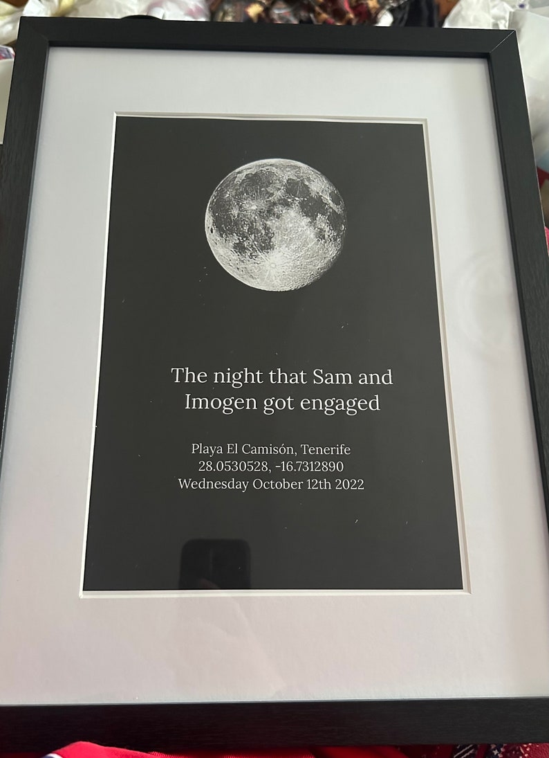 Moon Date Print Photo anniversary Birthday Wedding Framed Moon Back and ...