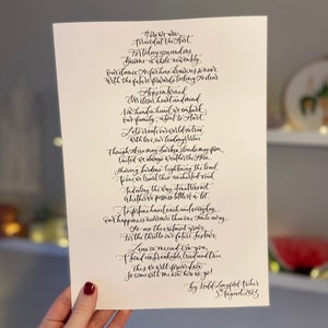 Handmade Custom Calligraphy, Quote Print, Written Song Lyric, Poem ...