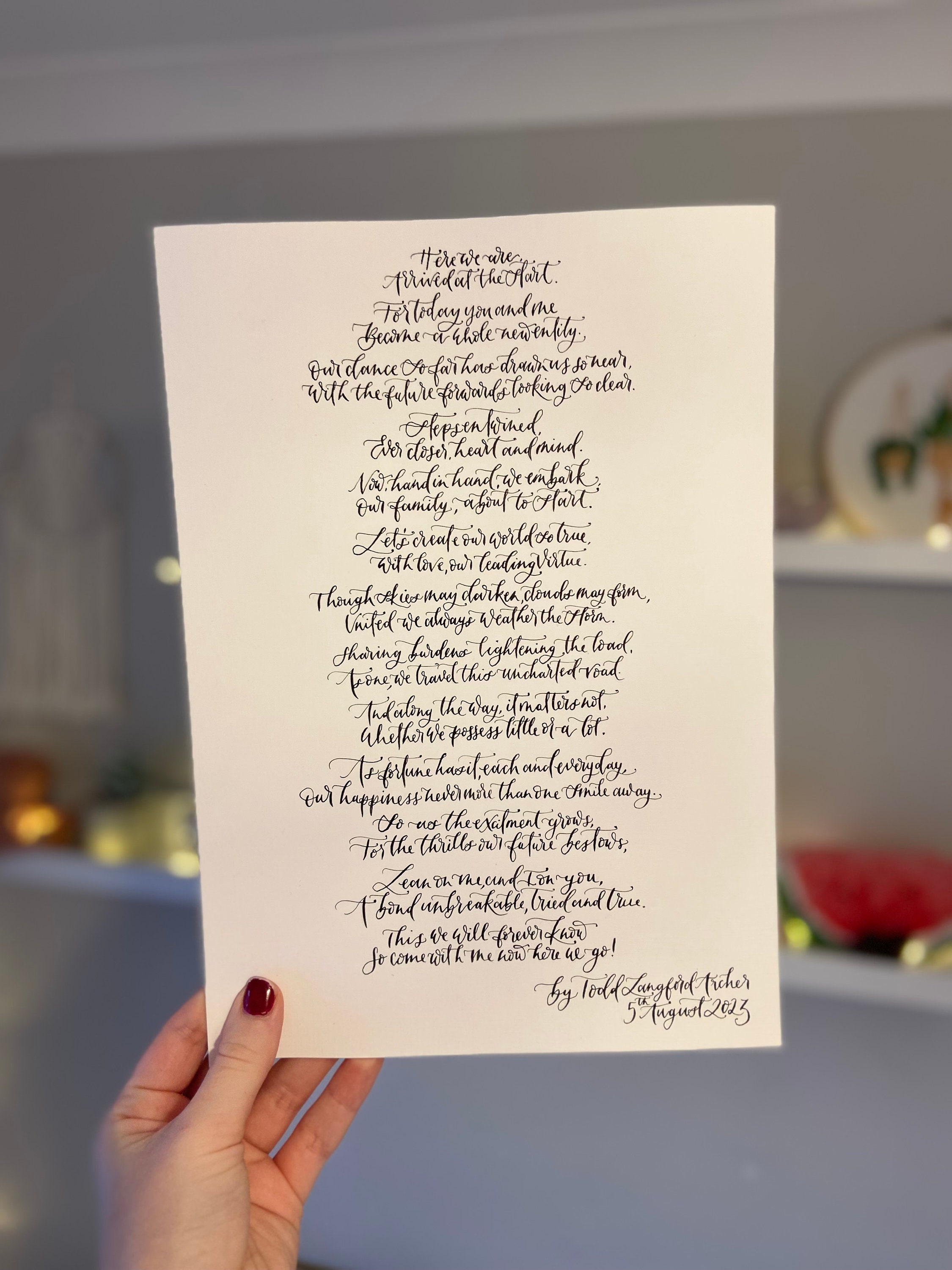 Handmade Custom Calligraphy, Quote Print, Written Song Lyric, Poem ...