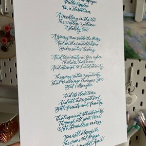 Handmade Custom Calligraphy, Quote Print, Written Song Lyric, Poem ...