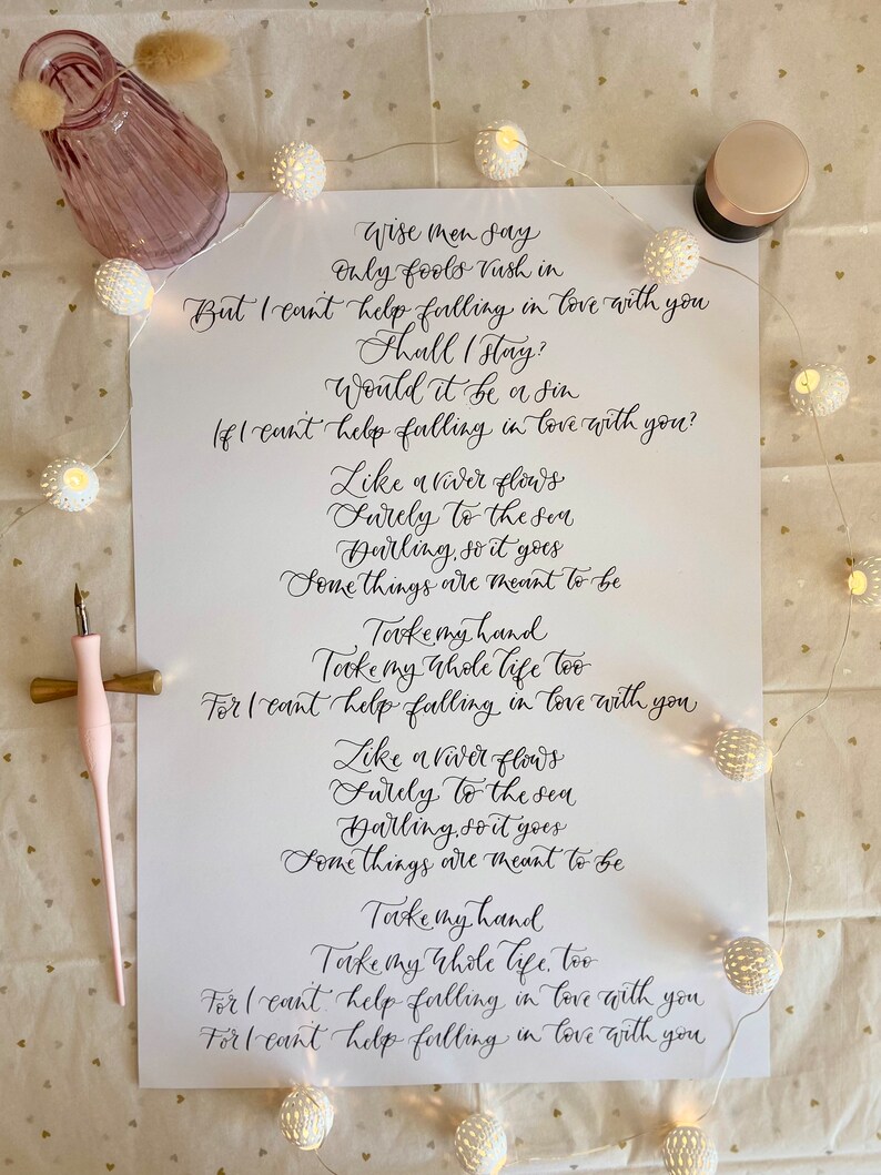 Handmade Custom Calligraphy Quote Print Written Song Lyric - Etsy UK