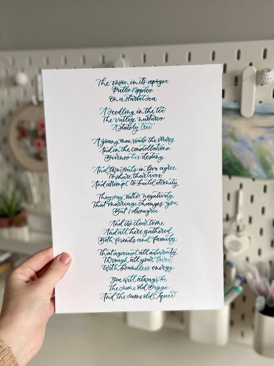 Handmade Custom Calligraphy, Quote Print, Written Song Lyric, Poem ...