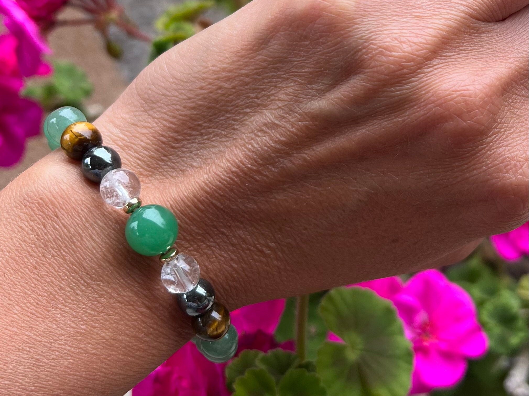 Green Aventurine,tiger Eye,hematite,aura Crystal Bracelet,gemstone Bracelet Gift for Women ...
