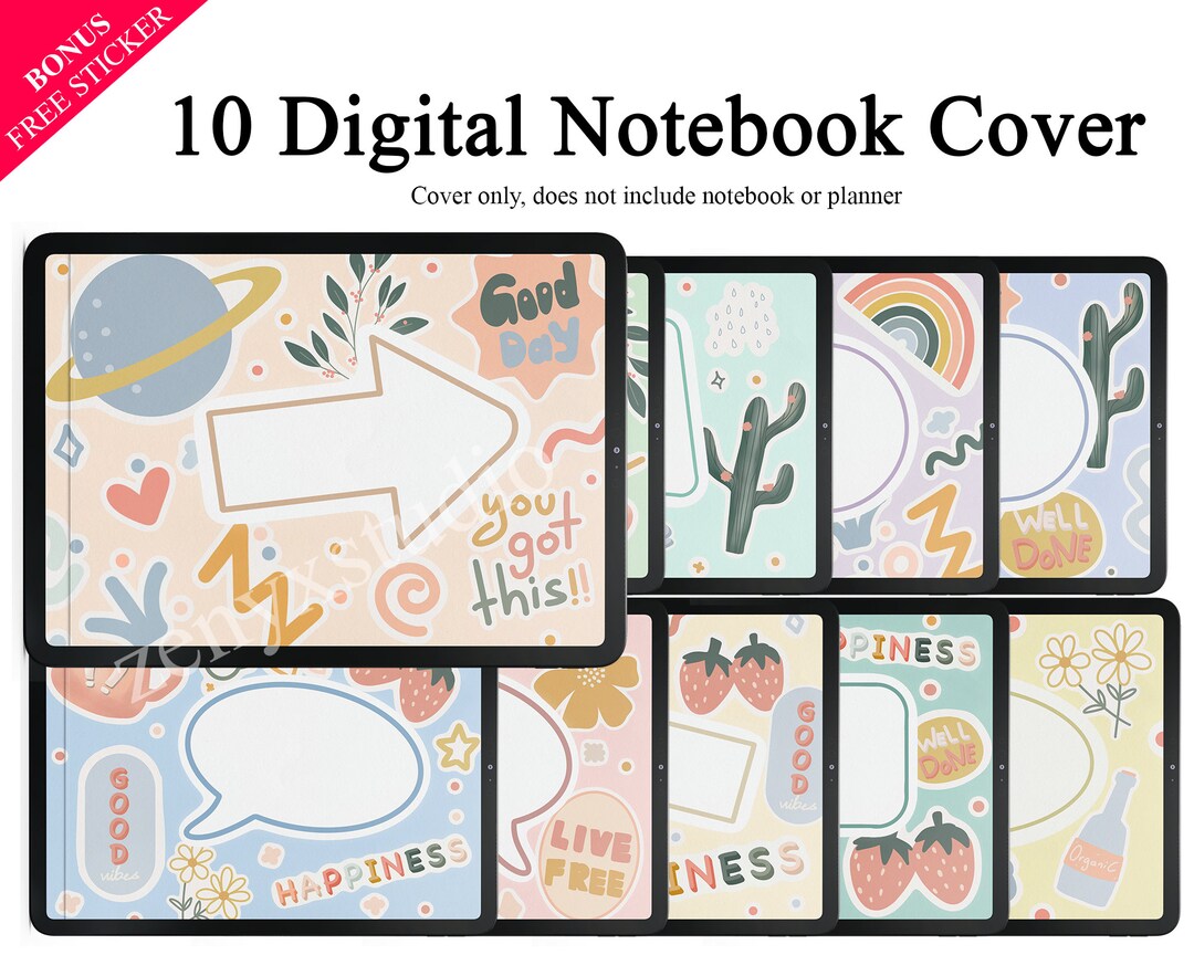 10 Digital Notebook Covers, Planner Cover, Aesthetic Cover Design ...