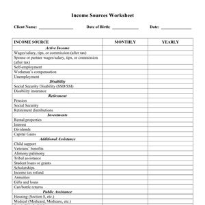 Blank Digital Printable Template PDF Word Income Sources Worksheet ...