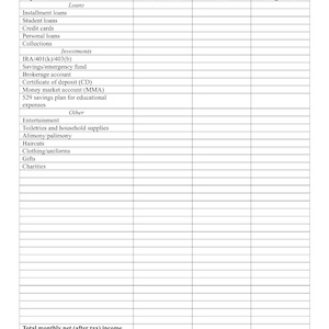 Monthly Expenses Tracker Worksheet Budget Blank Digital Printable ...