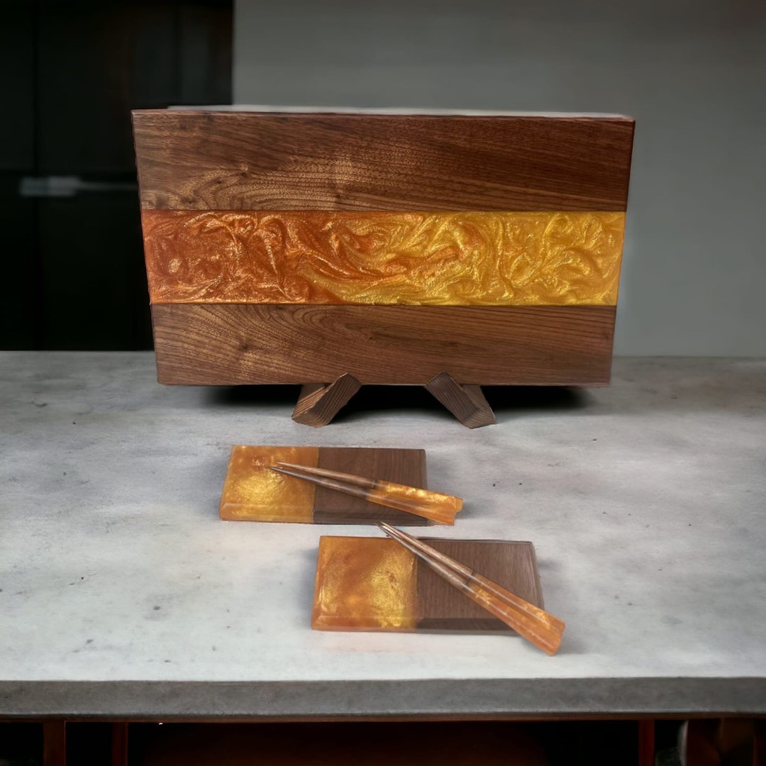 Resin Walnut Gold and Copper Sushi Set - Etsy