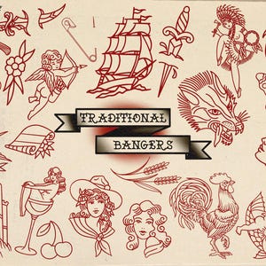 Procreate, Traditional Bangers! 200 Tattoos for Procreate, Tattoo Flash ...