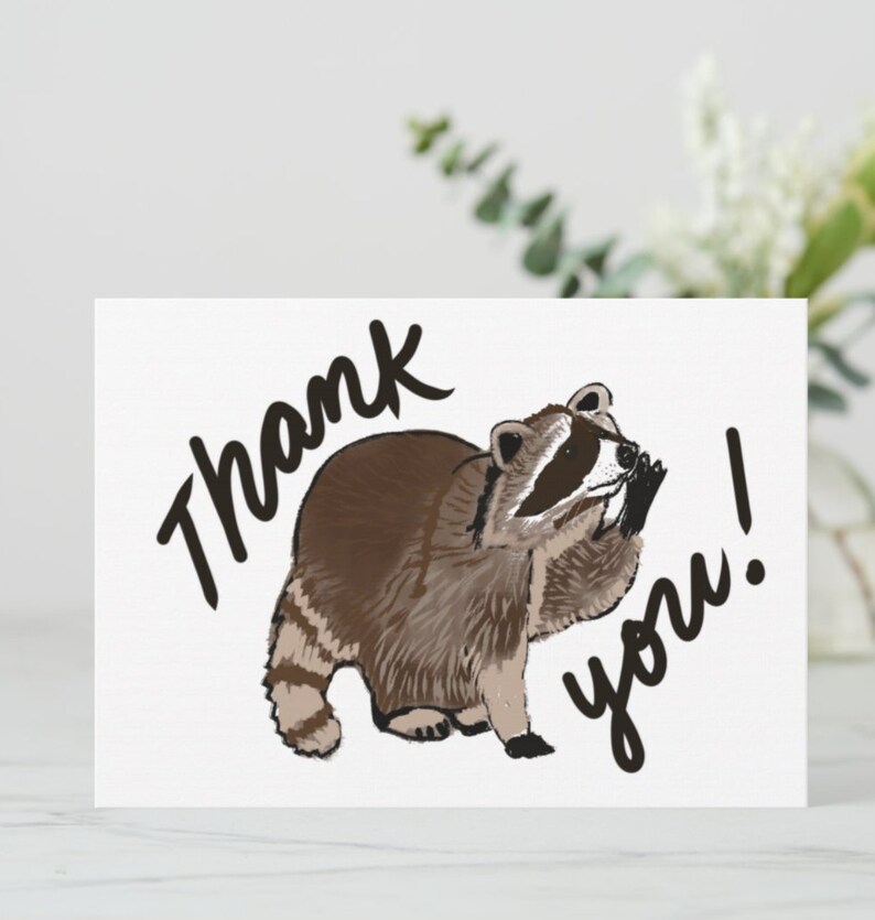 Raccoon Cute and Simple Printable Download Pdf 4in X 6in Thank You Card ...