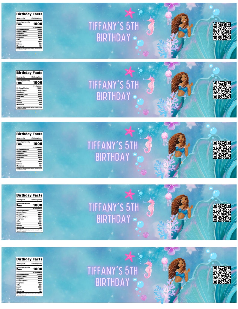 The Little Mermaid,water Bottle Label - Etsy