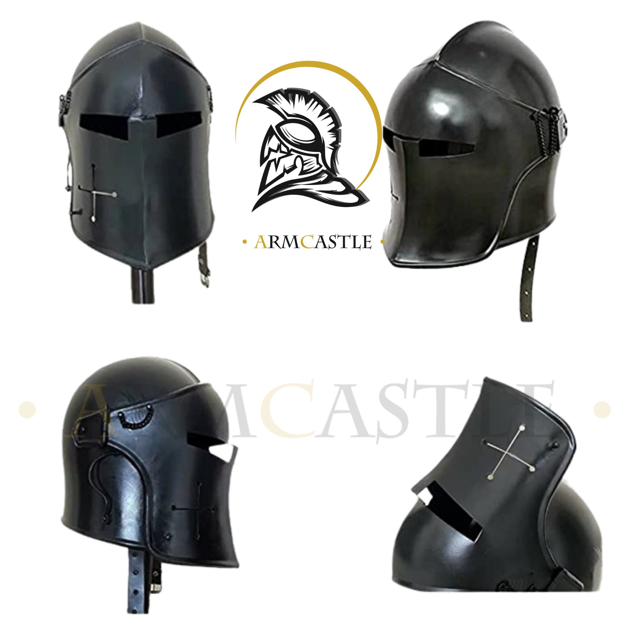 Medieval Barbute Warrior Helmet Black Finish Visored Barbute Viking ...