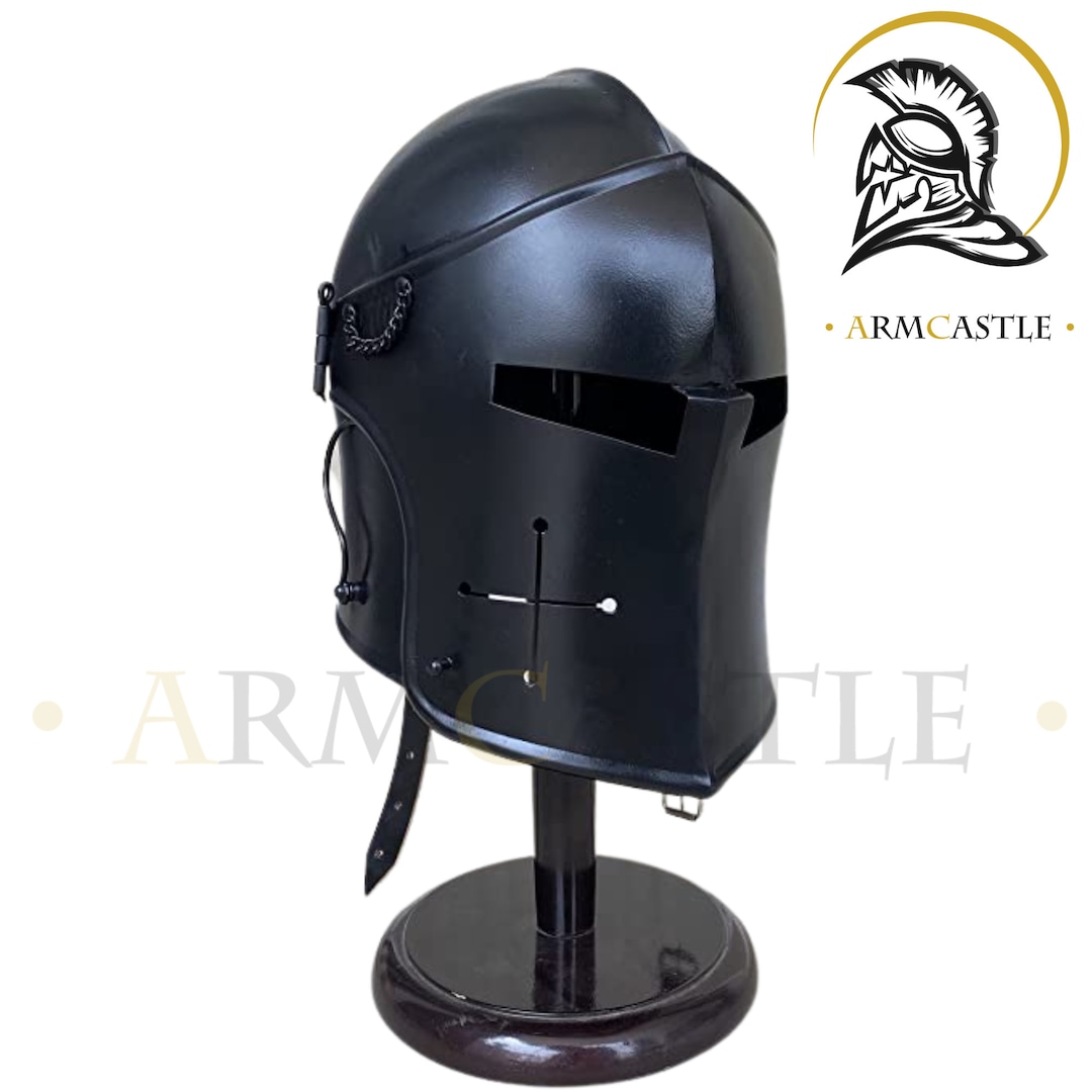 Medieval Barbute Warrior Helmet Black Finish Visored Barbute Viking ...