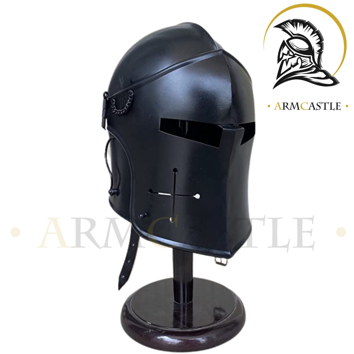 Buy Medieval Barbute Warrior Helmet Black Finish Visored Barbute Viking ...