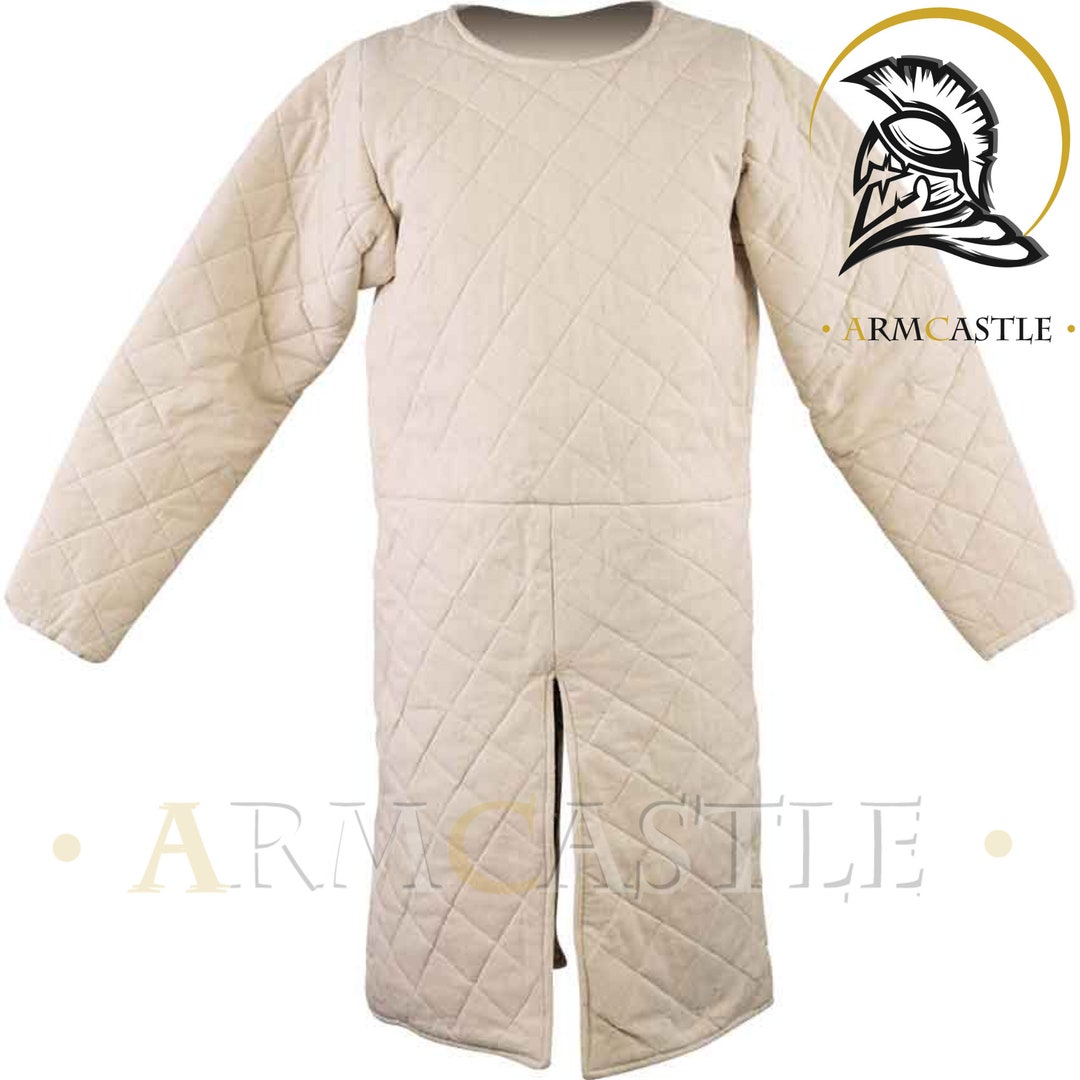 Medieval Thick Padded Gambeson Full Sleeve 100% Cotton Fabric Long ...