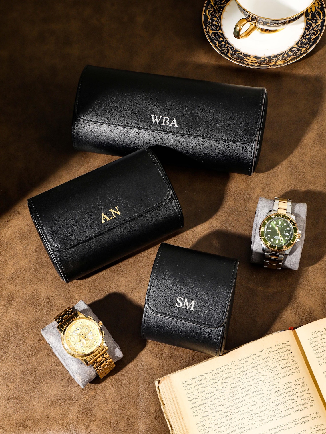 Luxury Watch Roll for 3 Watches, Custom Name Travel Watch Box, Classic ...