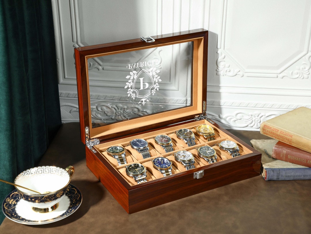 Custom Watch Box, Watch Box for 10 Slot Watches, Personalized Wooden ...