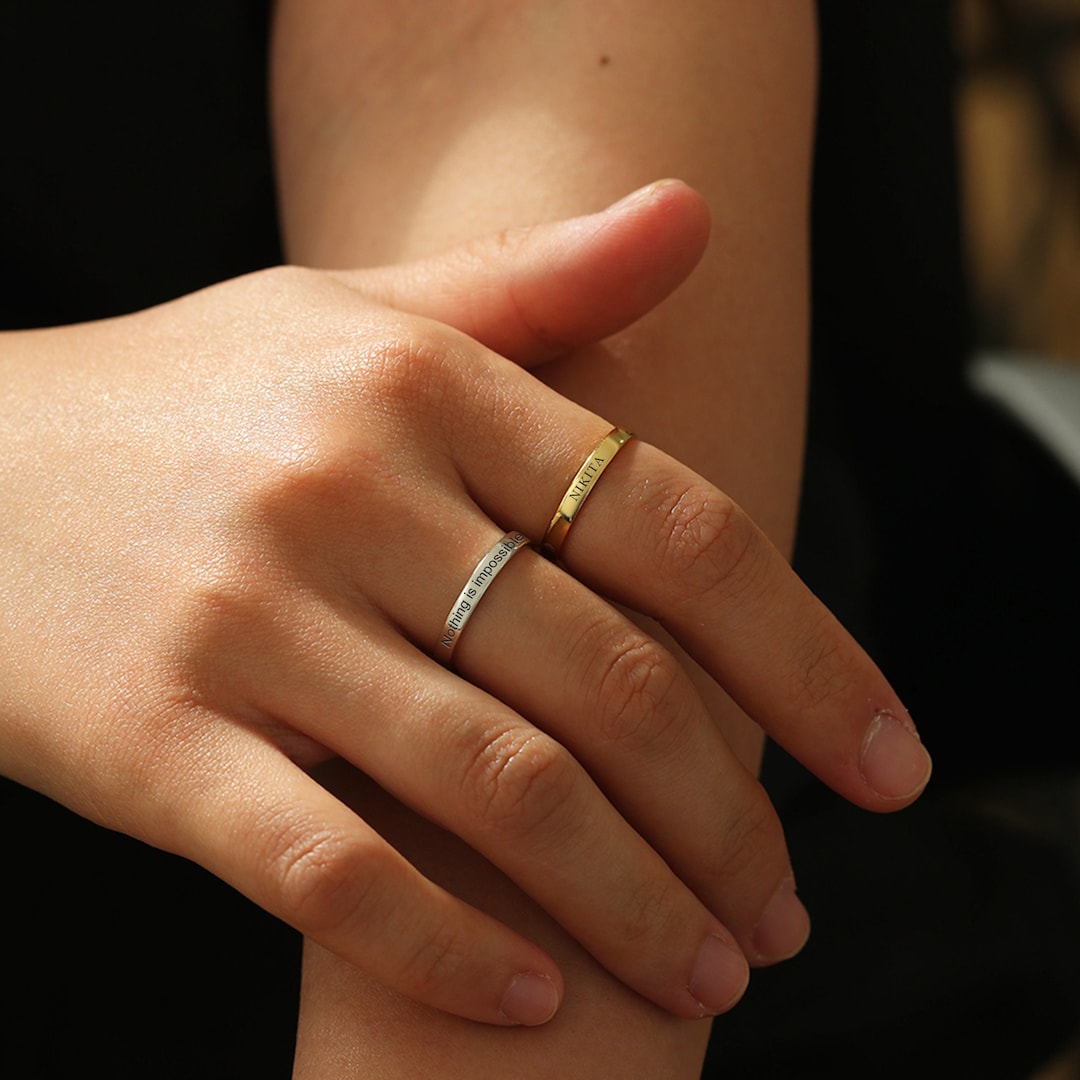 Minimalist Personalized Couple Rings Custom Names Promise - Etsy