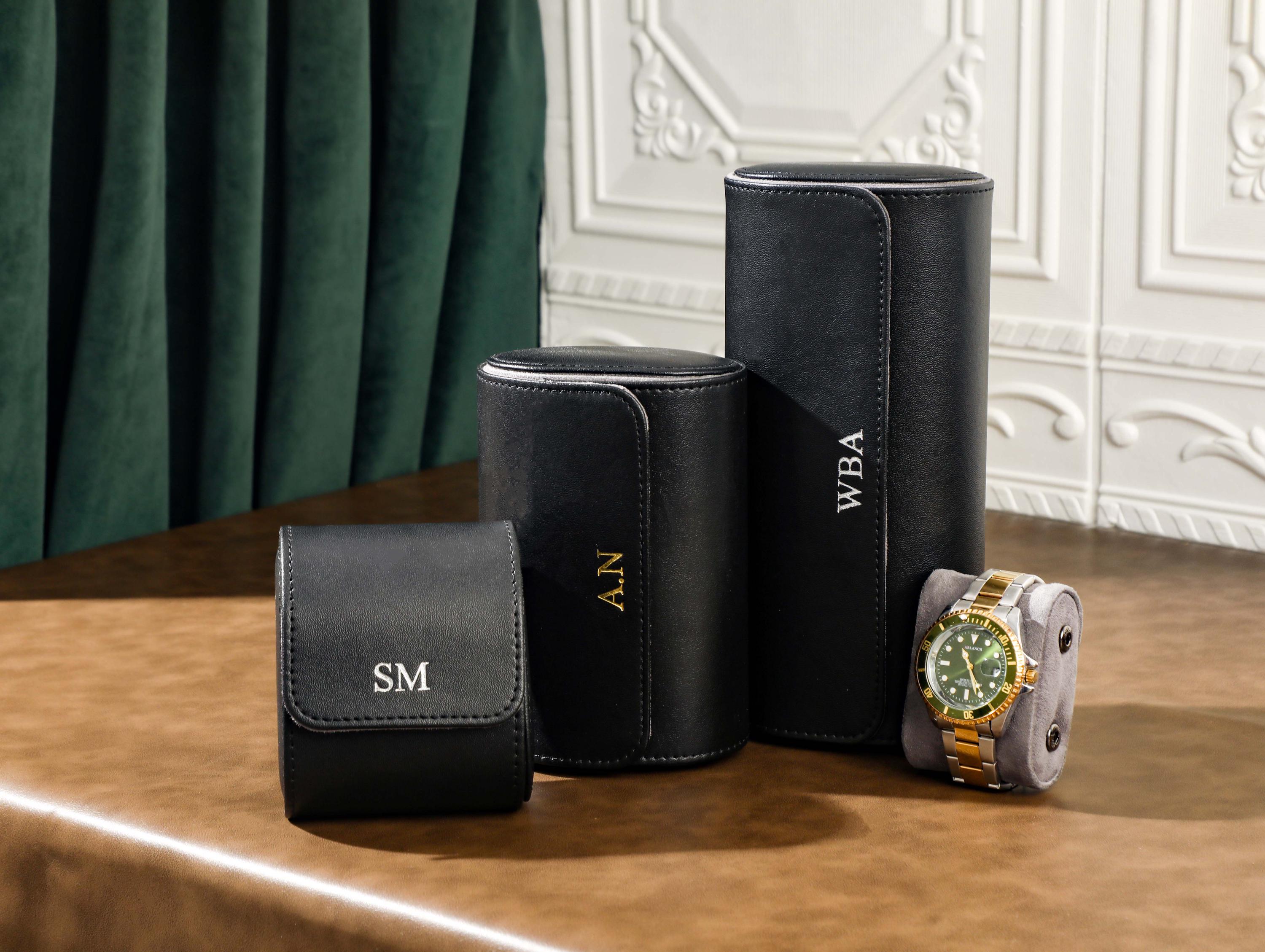 Custom Initials/name Travel Watch Box, Classic Black Personalized ...