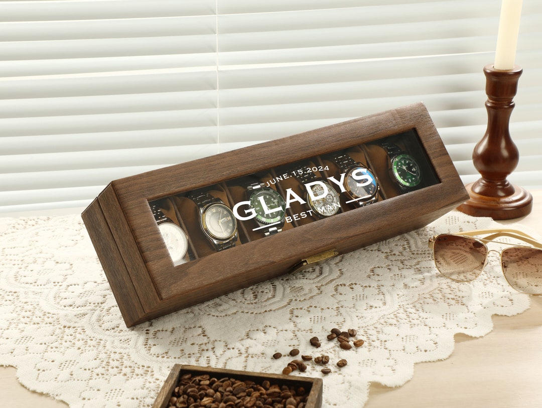 Personalized Wide Wooden Watch Case, Engraved Watch Box, Best Man Gift ...