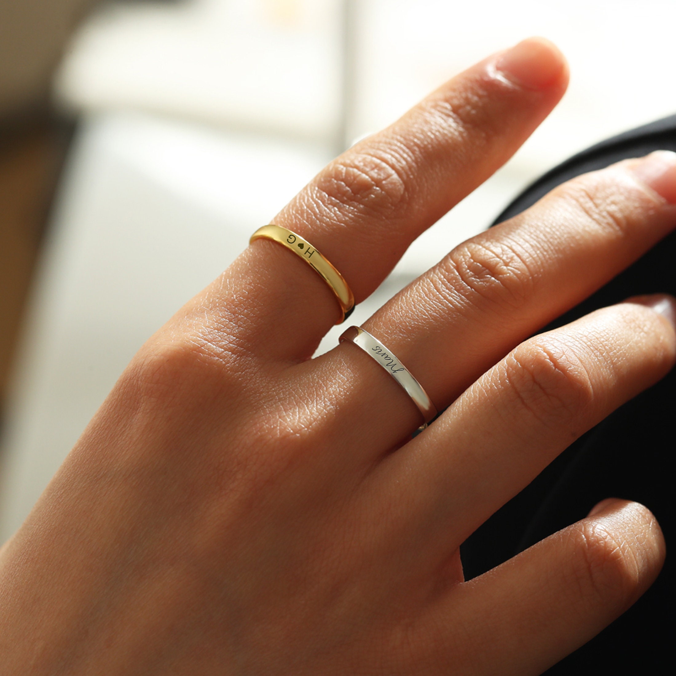 Minimalist Personalized Couple Rings Custom Names Promise - Etsy