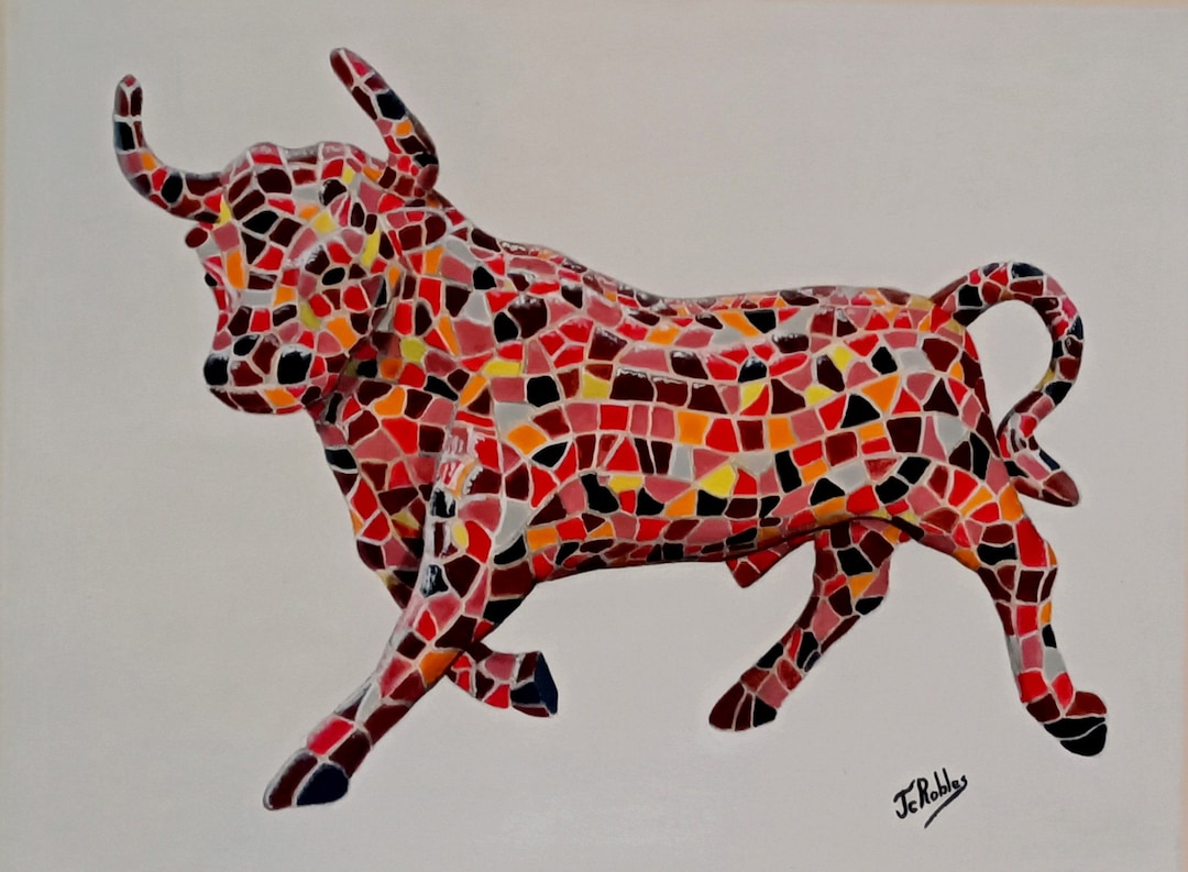 Bull Ceramic Mosaics From Seville. on 100% Cotton Canvas 340 G/m2 ...